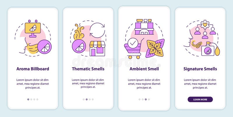 Main Types of Scent Marketing Onboarding Mobile App Screen Stock Vector ...