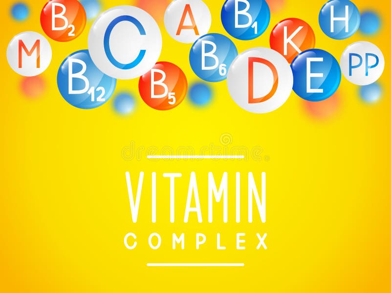 Main Vitamins on Yellow Background Stock Vector - Illustration of ...