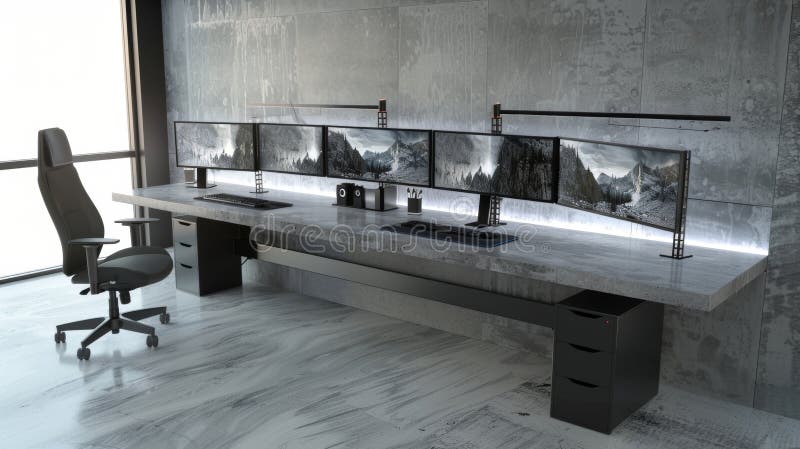 The Main Work Area Boasts a Large Concrete Desktop Supported by Sleek ...