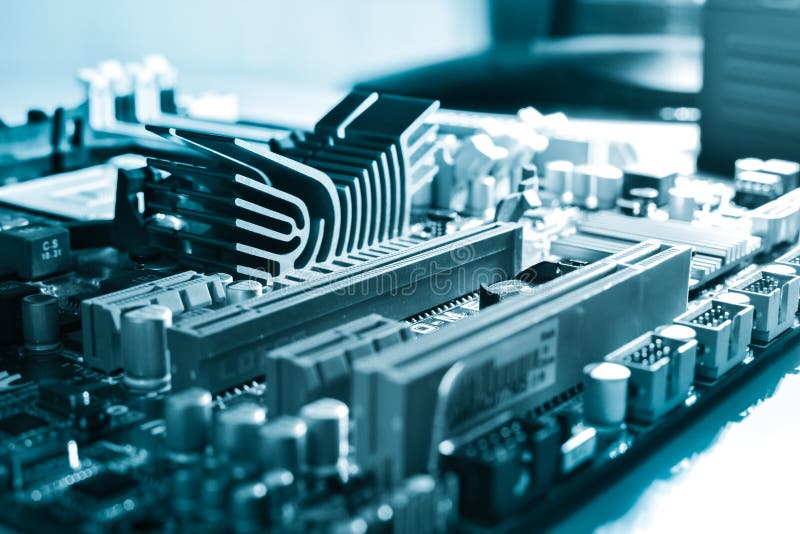 Mainboard in blue colors stock image. Image of detail - 82184947