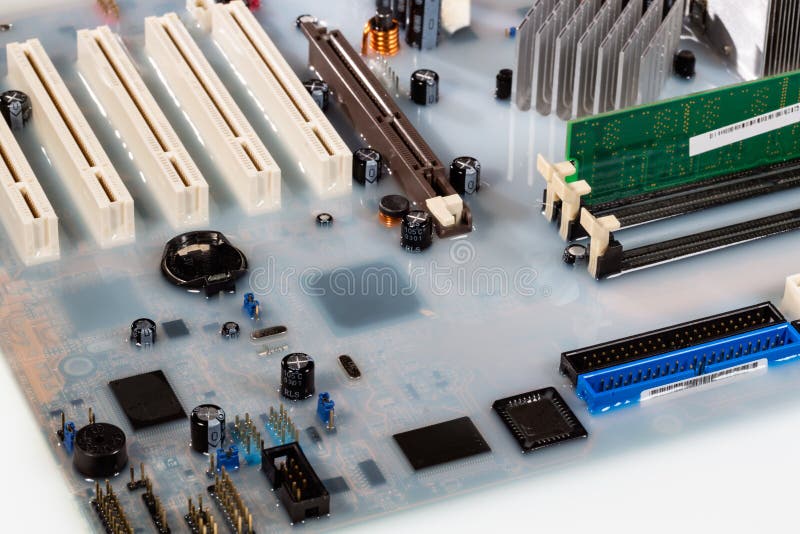 Mainboard Card Computer Flooded by White Colored Water Editorial Image ...