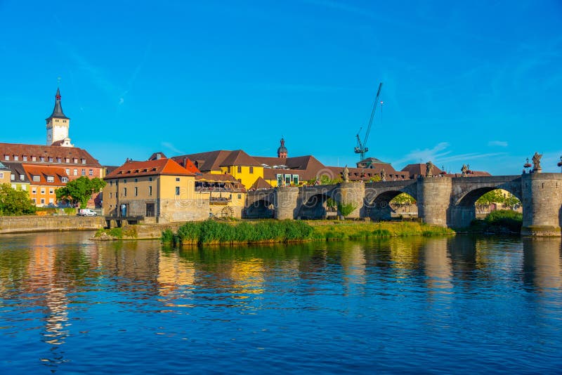 Mainbrucke Bridge Over River Main in Wurzburg, Germany Stock Image ...