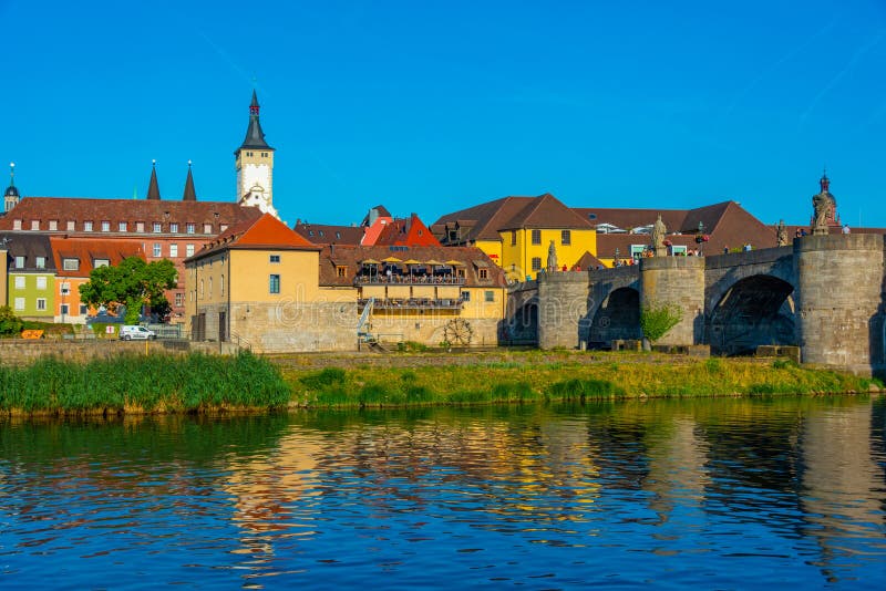 Mainbrucke Bridge Over River Main in Wurzburg, Germany Stock Image ...