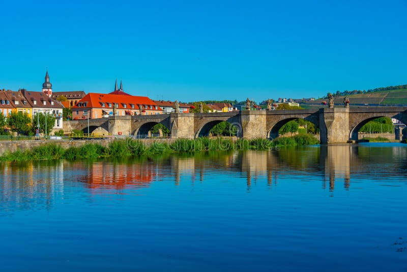 Mainbrucke Bridge Over River Main in Wurzburg, Germany Stock Image ...
