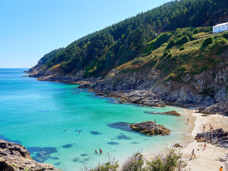 Maine Coast View with Clear Sunlit Sky Background Stock Photo - Image ...