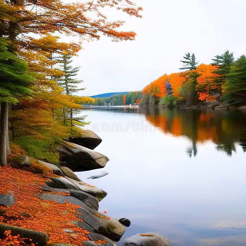 Maine Fall Foliage Scenic stock illustration. Illustration of ...