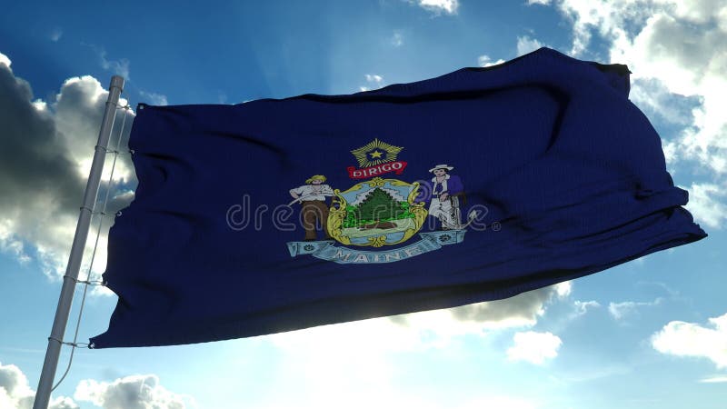 Maine Flag Waving in the Wind, Blue Sky Background Stock Footage ...