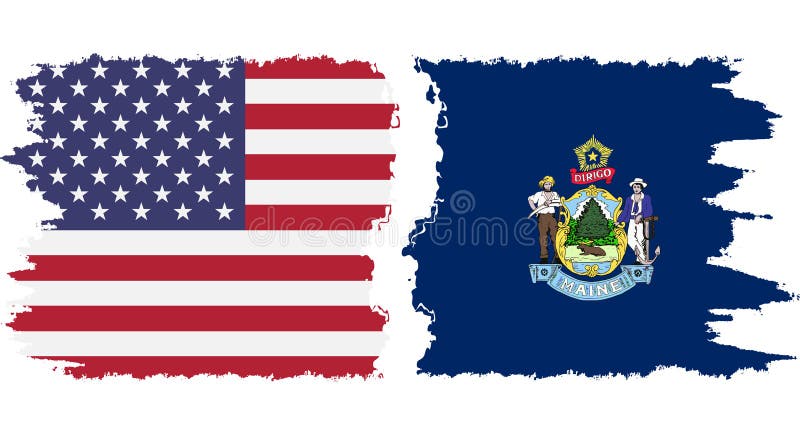 Maine State and USA Grunge Flags Connection Vector Stock Vector ...
