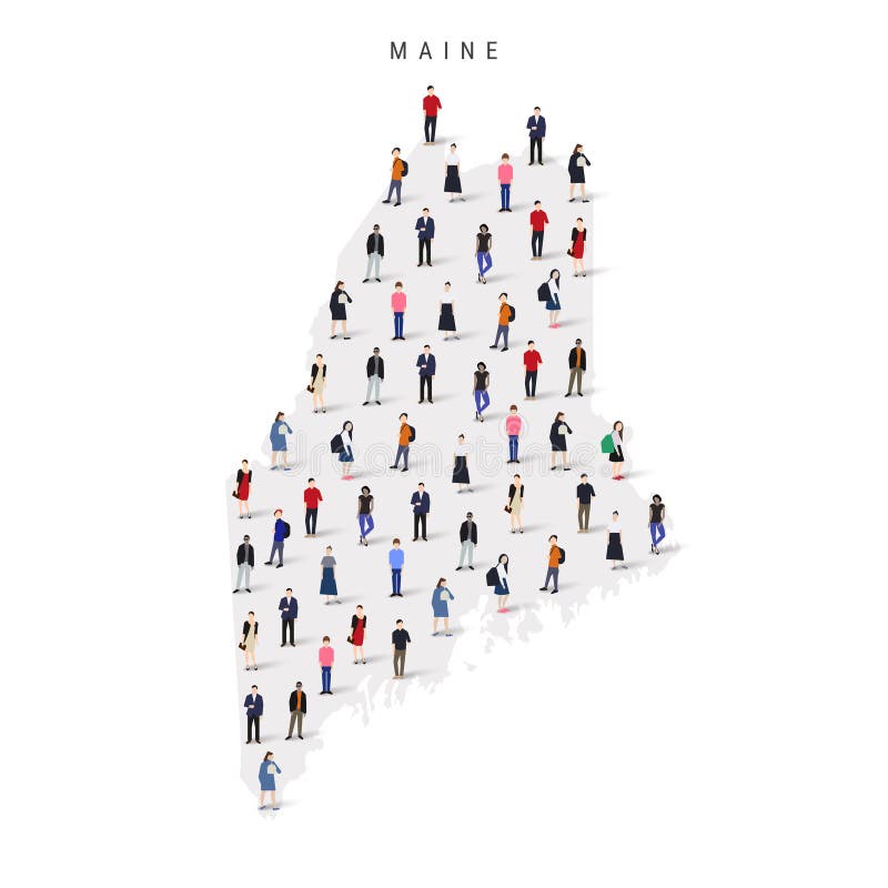 Maine US State Population Map. Large Group of People. Flat Vector ...