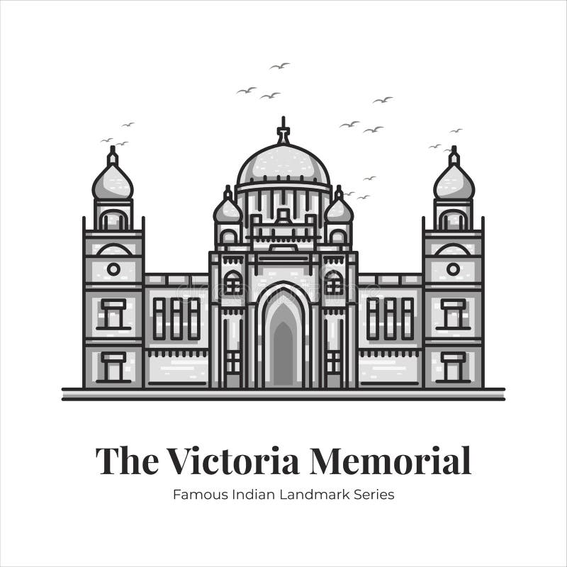 Victoria Memorial Indian Famous Iconic Landmark Cartoon Line Art ...