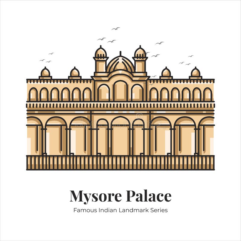 Mysore Palace Indian Famous Iconic Landmark Cartoon Line Art ...