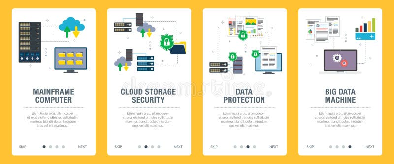 Mainframe, Computer, Cloud Storage, Big Data, Security and Protection Icons Stock Vector ...