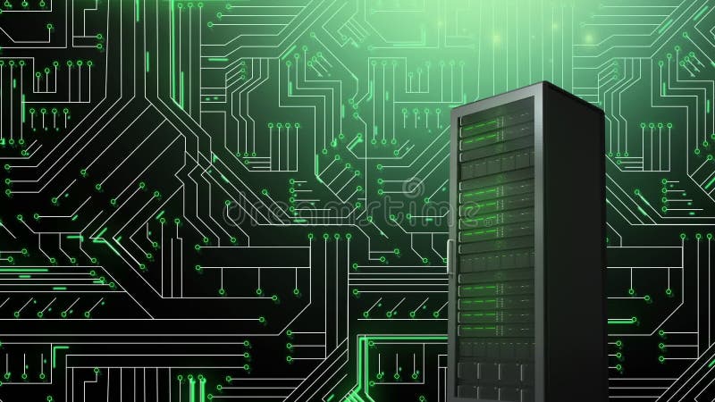 Mainframe Computer Towers and Glowing Blue Circuit Board Stock Video ...