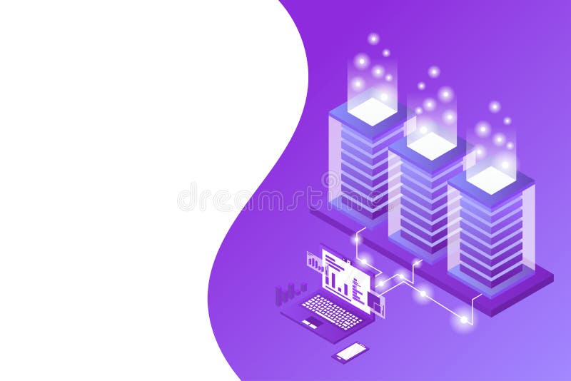 Mainframe, Powered Server, High Technology Concept, Data Center, Cloud Data Storage Isometric ...