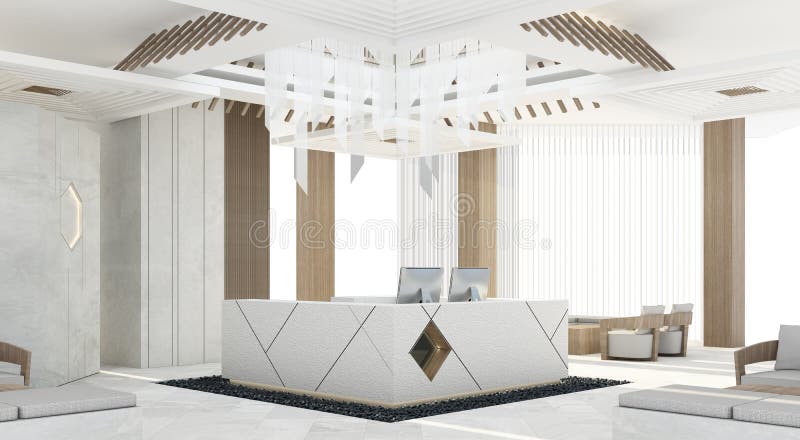 Mainhall Reception with Grey Concrete Counter and Design Ceiling ...