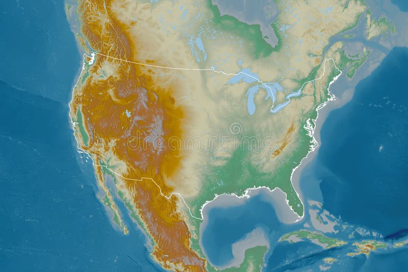 Mainland United States Outlined. Relief Stock Illustration ...