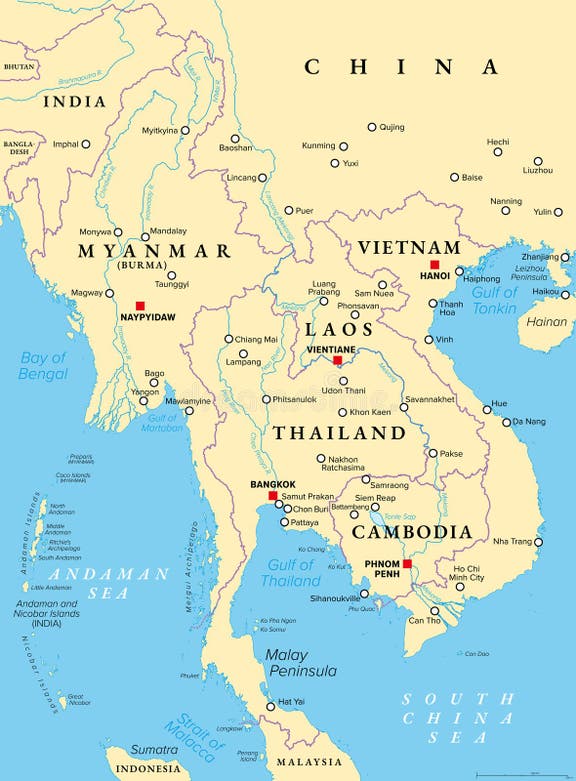 Mainland Southeast Asia, Political Map Stock Vector - Illustration of ...