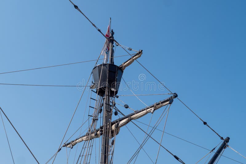 Mainmast and Rope Ladders To Hold the Sails of Sailboat Stock Photo ...