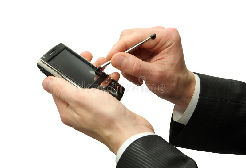 Mains de communicateur image stock. Image du neuf, poche - 7594309