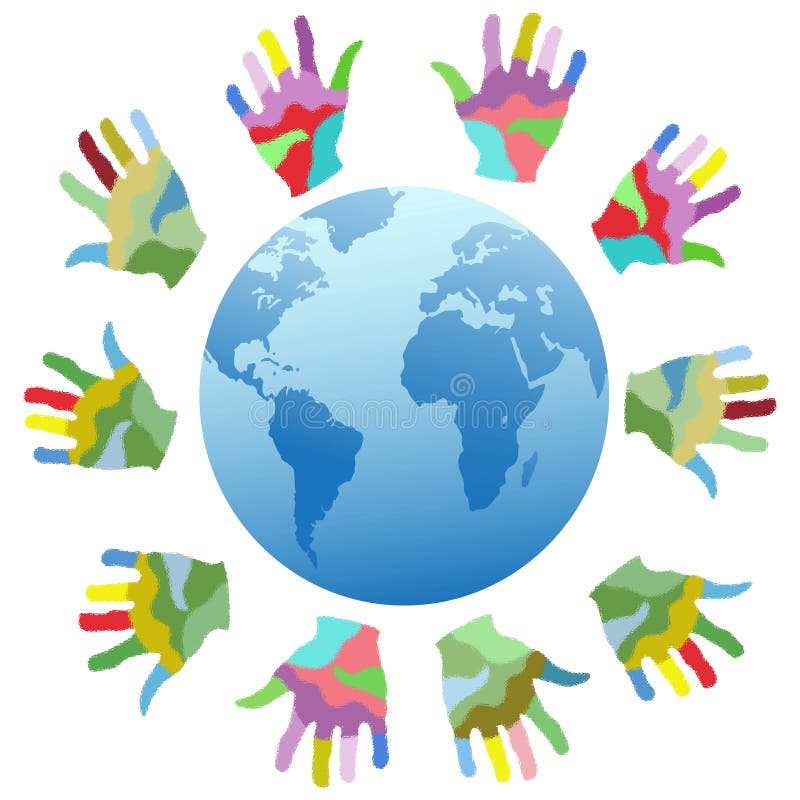 Mains De Couleur De Peinture Autour Du Monde Illustration de Vecteur ...
