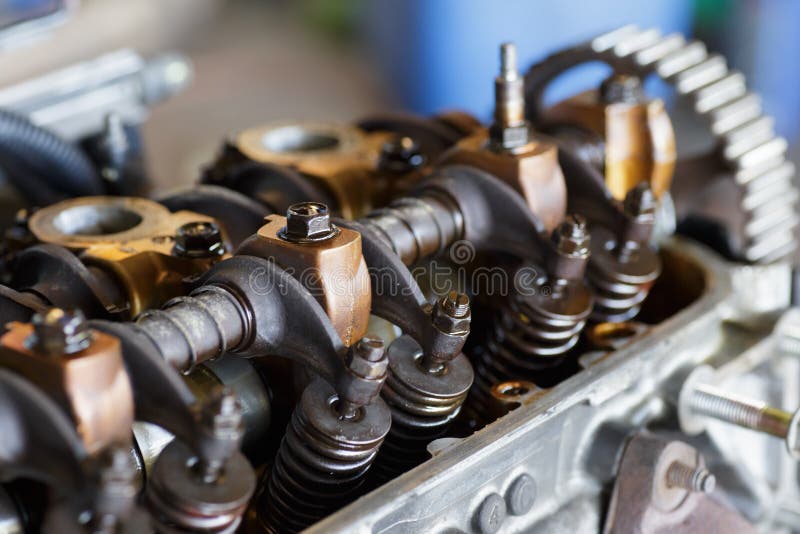 Old Valve Single Camshaft on Engine. Stock Image - Image of concept ...