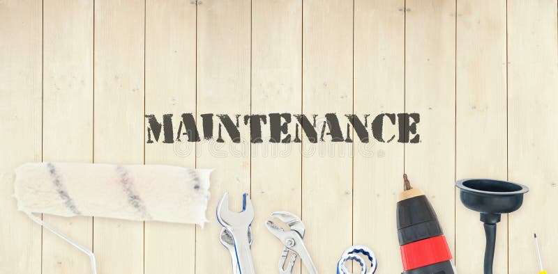 Maintenance Against Diy Tools on Wooden Background Stock Illustration ...