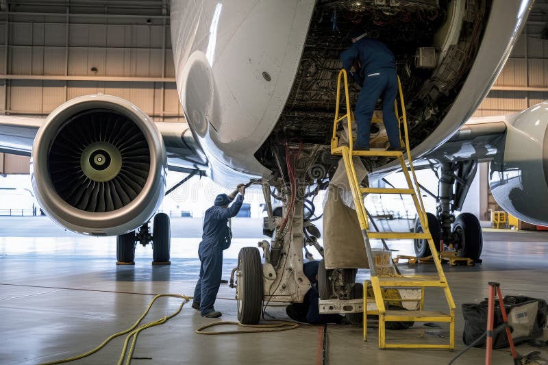 Maintenance Crew, Performing Repairs and Servicing on Aircraft Stock ...