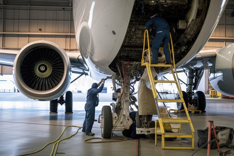 Maintenance Crew, Performing Repairs and Servicing on Aircraft Stock ...