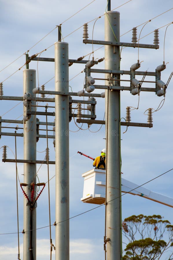 Maintenance of Electrical Pole Stock Photo - Image of boom, repair ...