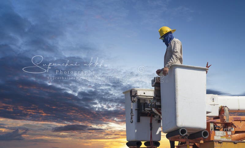 Maintenance of Electricians Work with High Voltage Stock Photo - Image ...