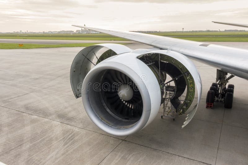 Big Airplane Engine during Maintenance Stock Image - Image of engine ...