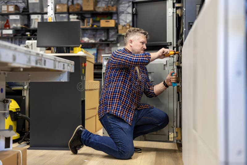 Maintenance Engineer in a in Printing House Fixing Machine Stock Photo ...