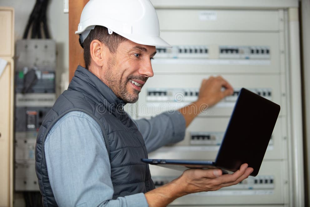 Maintenance Engineer Inspecting Relay Protection System Stock Photo ...