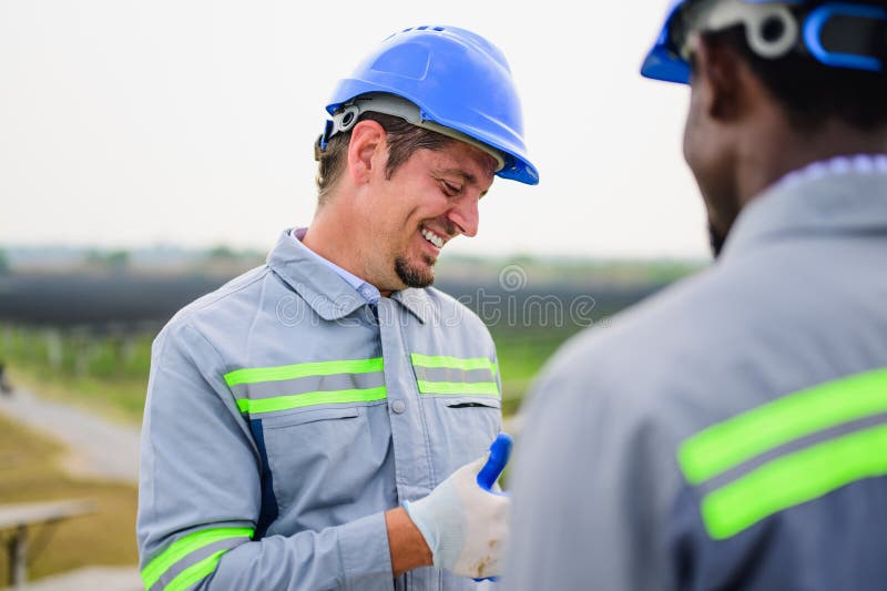 Maintenance Technician Working on Ecological Solar Cell Farm Stock ...