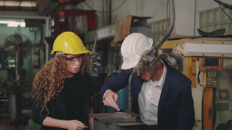 Engineer Man and Diverse Female Factory Workers Talking and Present or ...