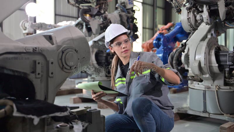 Maintenance Engineer Worker Working with Robotic Machine at Factory ...