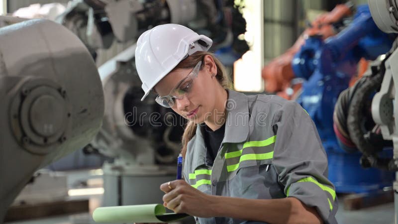 Maintenance Engineer Worker Working with Robotic Machine at Factory ...