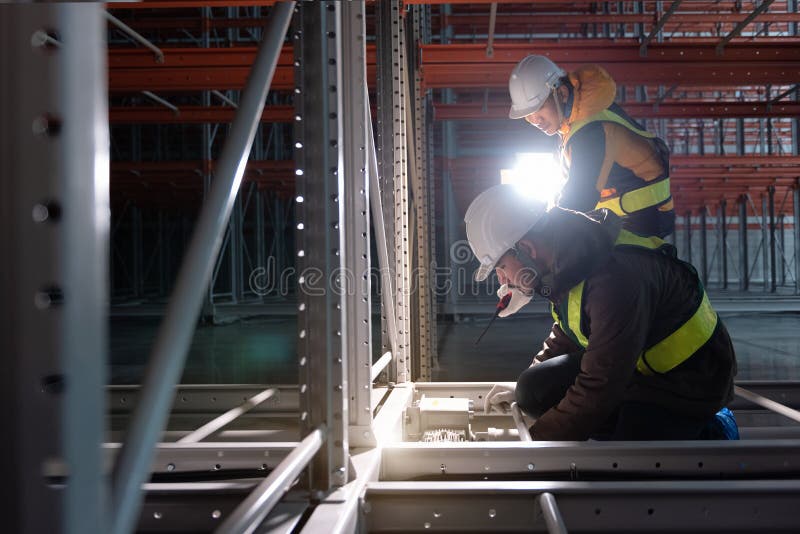 Maintenance Engineering Checking Moving Rack System in Warehouse ...