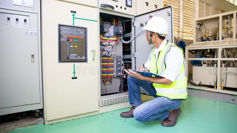 Electrical engineering man stock image. Image of breaker - 250795047