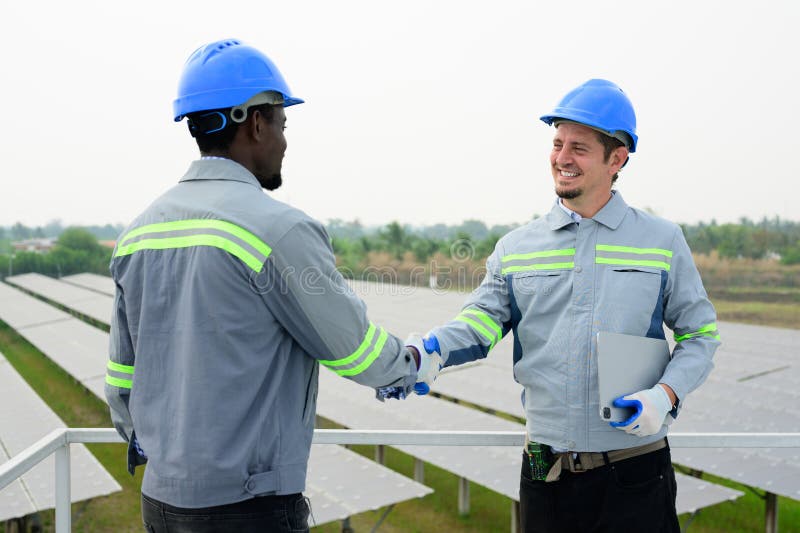Maintenance Engineers Working with Teamwork at Ecological Solar Farm ...