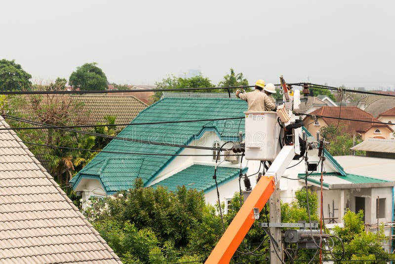 Maintenance of High Voltage Cables Stock Image - Image of helmet ...