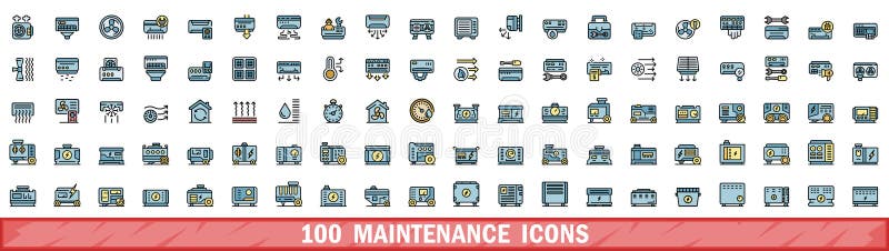 100 Maintenance Icons Set, Color Line Style Stock Vector - Illustration ...
