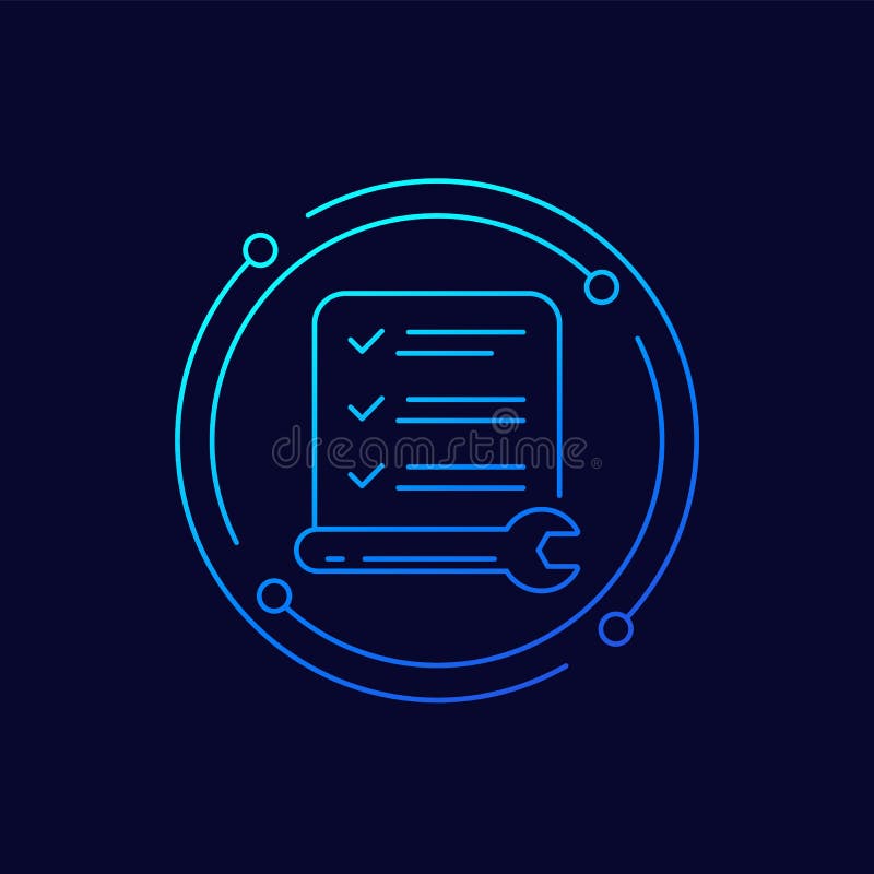 Maintenance List Line Icon with a Wrench Stock Vector - Illustration of ...