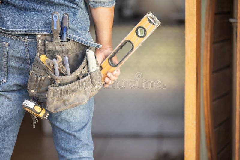 Maintenance Man, Bag and Tools with Hands, Front Door and Home ...
