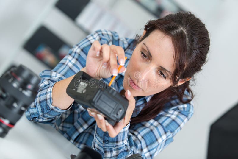 Maintenance Photo Camera at Workshop Stock Image - Image of engineer ...