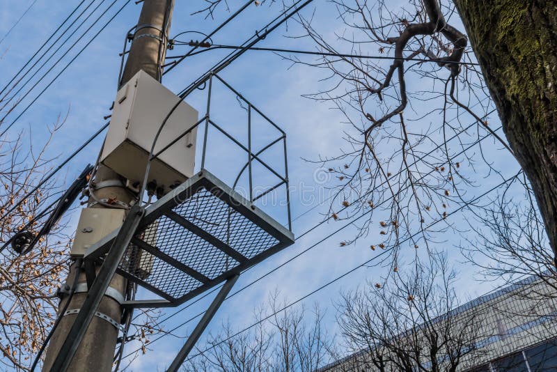 Maintenance Platform on Utility Pole Stock Image - Image of safety ...
