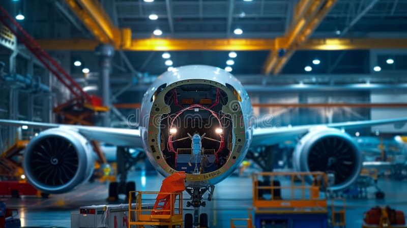 Maintenance in Progress: Aircraft Assembly in the Hangar Stock Image ...