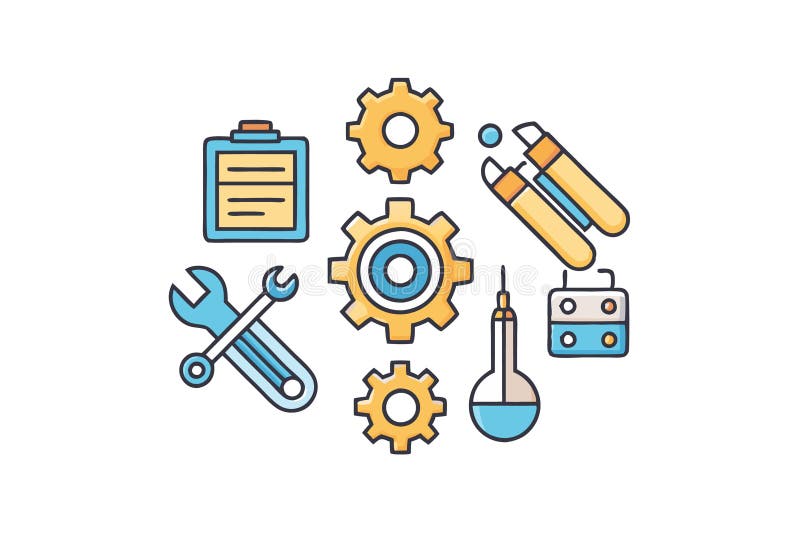 Maintenance and Repair Vector Set with Bold Tools, Gears, and Vibrant ...