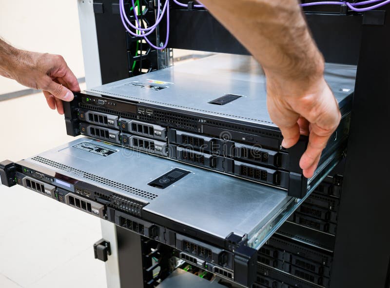Maintenance of Servers Installed in a Rack in the Server Room Stock ...