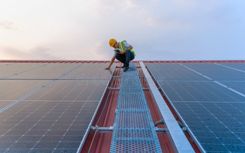 Maintenance in Solar Panel on Roof Engineering Working on Checking ...